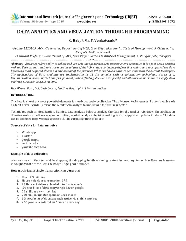 IRJET- Data Analytics and Visualization through R Programming | PDF