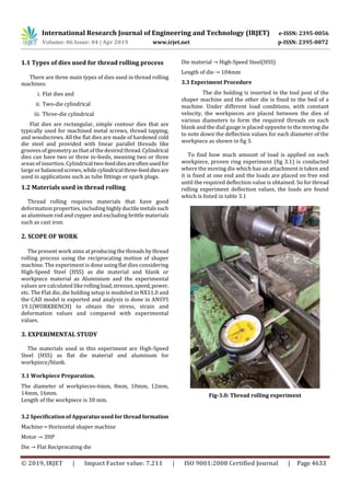 IRJET- Analysis on Thread Rolling using Flat Dies | PDF