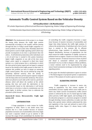 IRJET- Automatic Traffic Control System based on the Vehicular Density ...