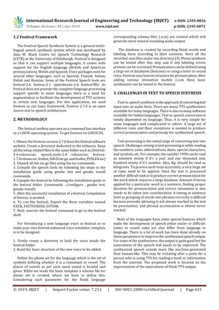 IRJET- Text to Speech Synthesis for Hindi Language using Festival Framework | PDF
