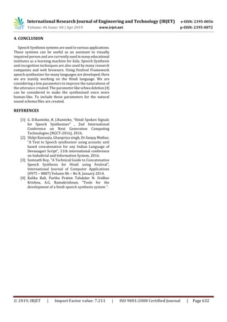 IRJET- Text to Speech Synthesis for Hindi Language using Festival Framework | PDF