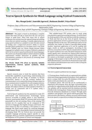 Text to Speech Synthesis for Hindi Language using Festival Framework | PDF