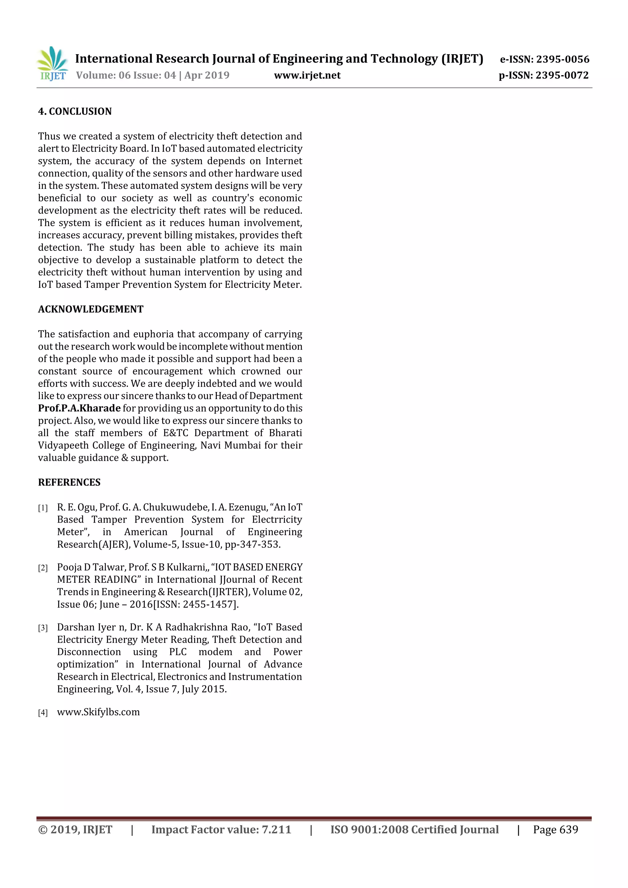 IRJET- An IoT based Tamper Prevention System for Electricity Meter | PDF