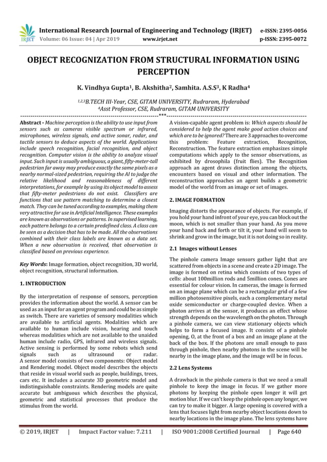 IRJET- Object Recognization from Structural Information using Perception | PDF