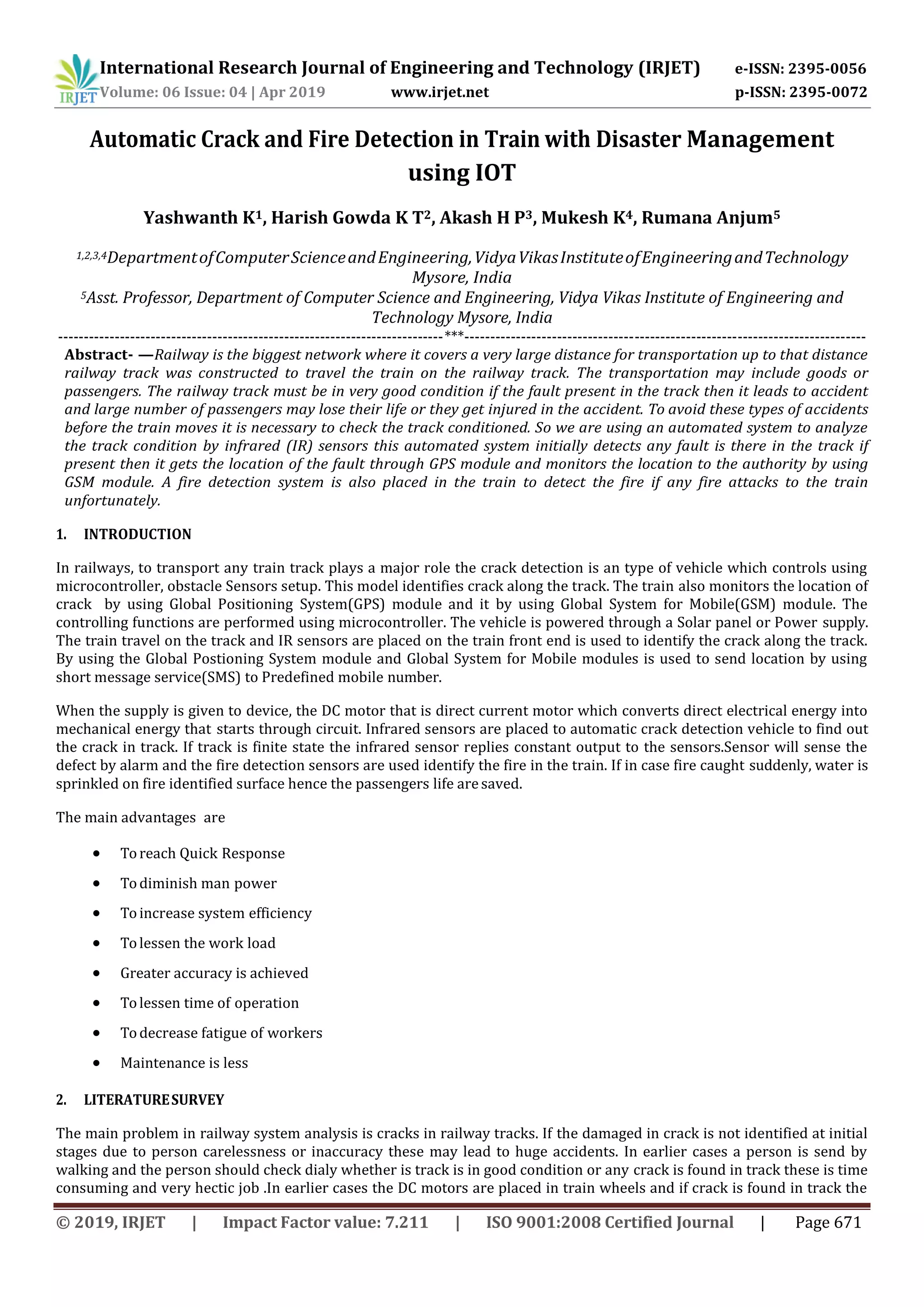 IRJET- Automatic Crack and Fire Detection in Train with Disaster ...