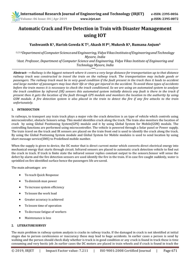 IRJET- Automatic Crack and Fire Detection in Train with Disaster ...