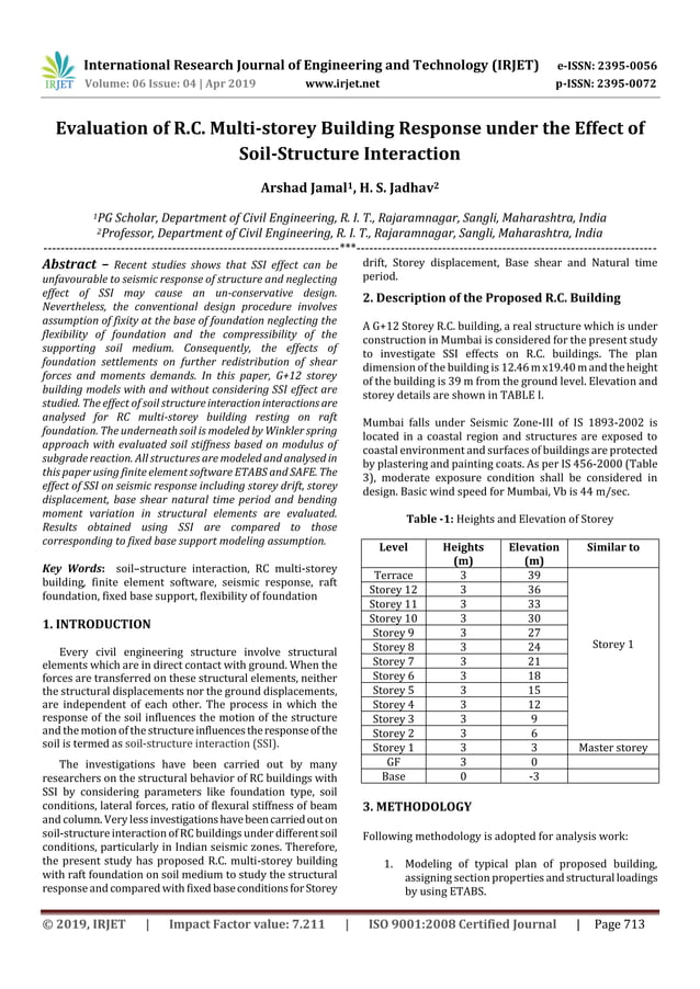 IRJET- Evaluation of R.C. Multi-Storey Building Response under the Effect of Soil-Structure ...