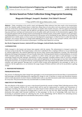 IRJET- Review based on Ticket Collection using Fingerprint Scanning | PDF