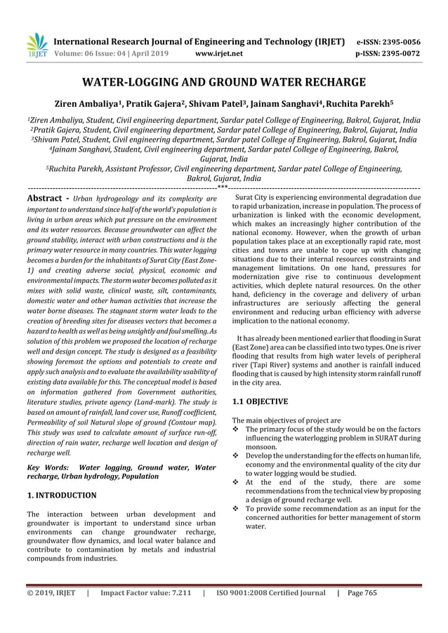 IRJET- Water-Logging and Ground Water Recharge | PDF
