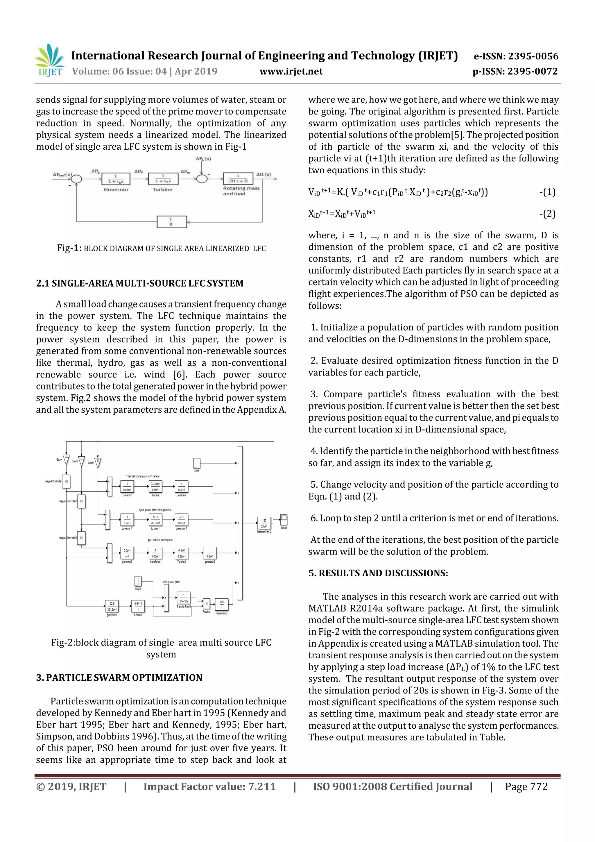 Irjet Pso Tuned Pid Controller For Single Area Multi Source Lfc System Pdf