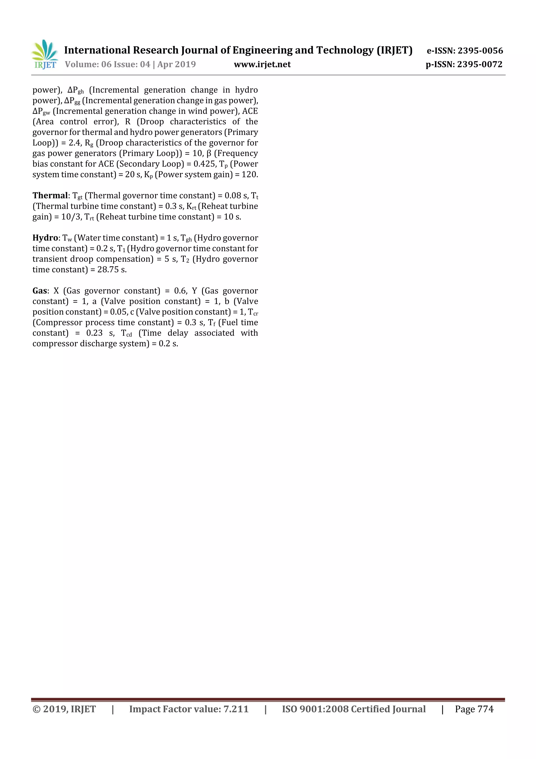 IRJET- PSO Tuned PID Controller for Single-Area Multi- Source LFC System | PDF