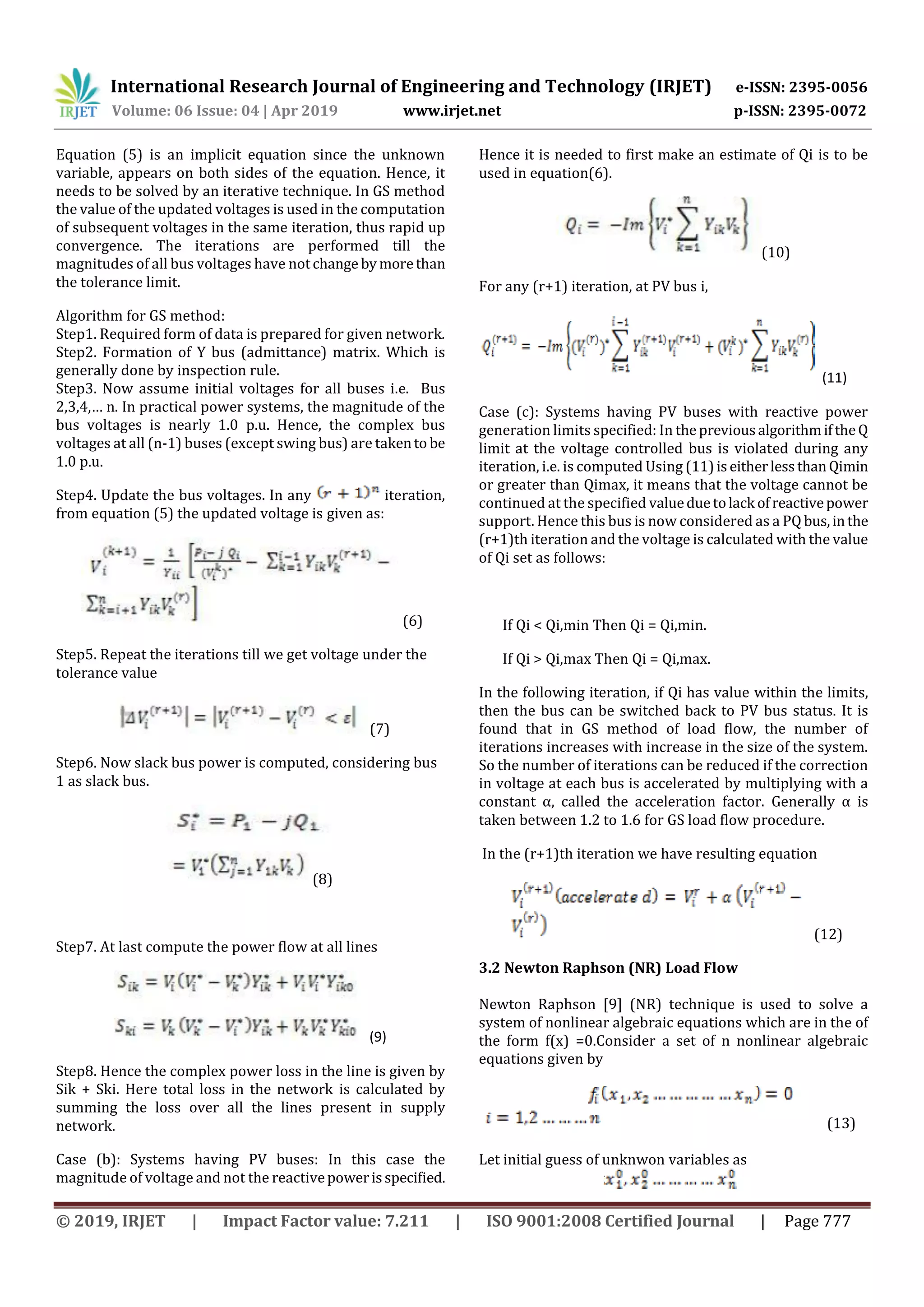 IRJET- Comparative Analysis of Load Flow Methods on Standard Bus System | PDF | Computer ...