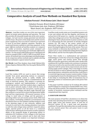 IRJET- Comparative Analysis of Load Flow Methods on Standard Bus System | PDF | Computer ...