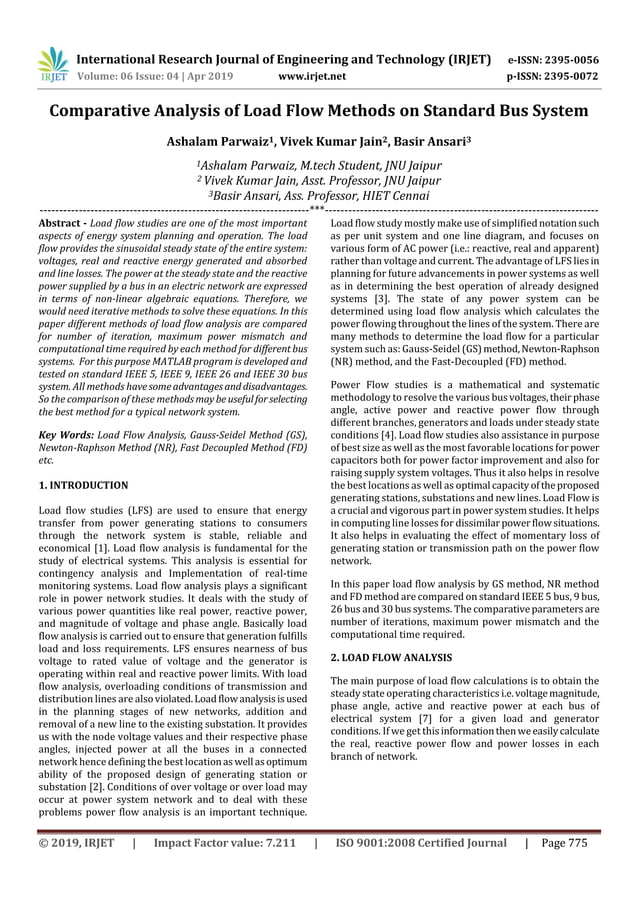 IRJET- Comparative Analysis of Load Flow Methods on Standard Bus System | PDF | Computer ...