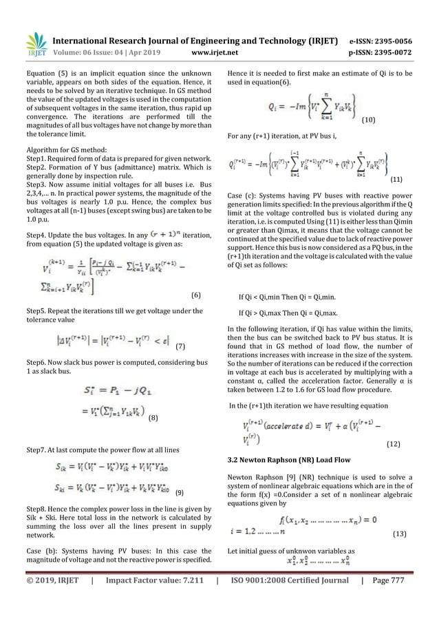 IRJET- Comparative Analysis of Load Flow Methods on Standard Bus System | PDF | Computer ...