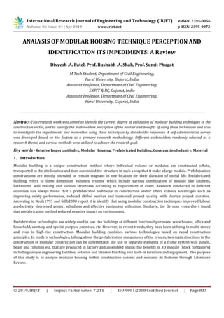 IRJET- Analysis of Modular Housing Technique Perception and ...
