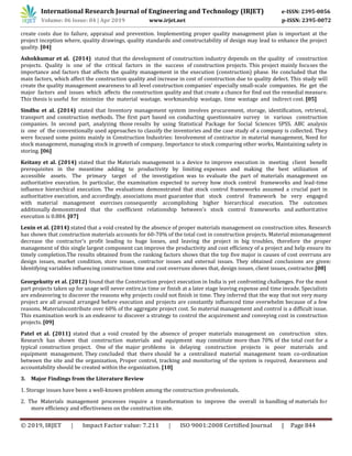 IRJET-Influence of Material Management on Construction Project | PDF