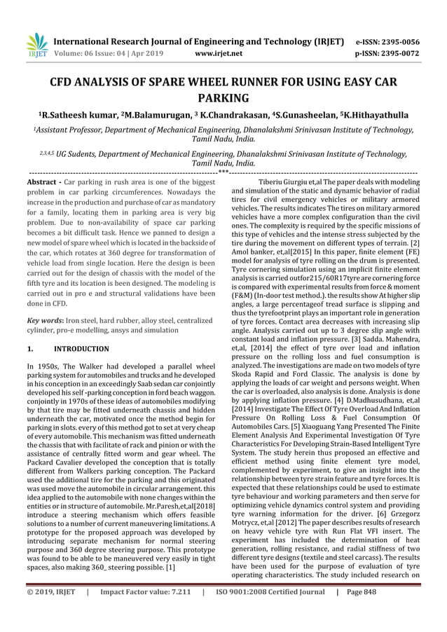 IRJET- CFD Analysis of Spare Wheel Runner for using easy Car Parking | PDF