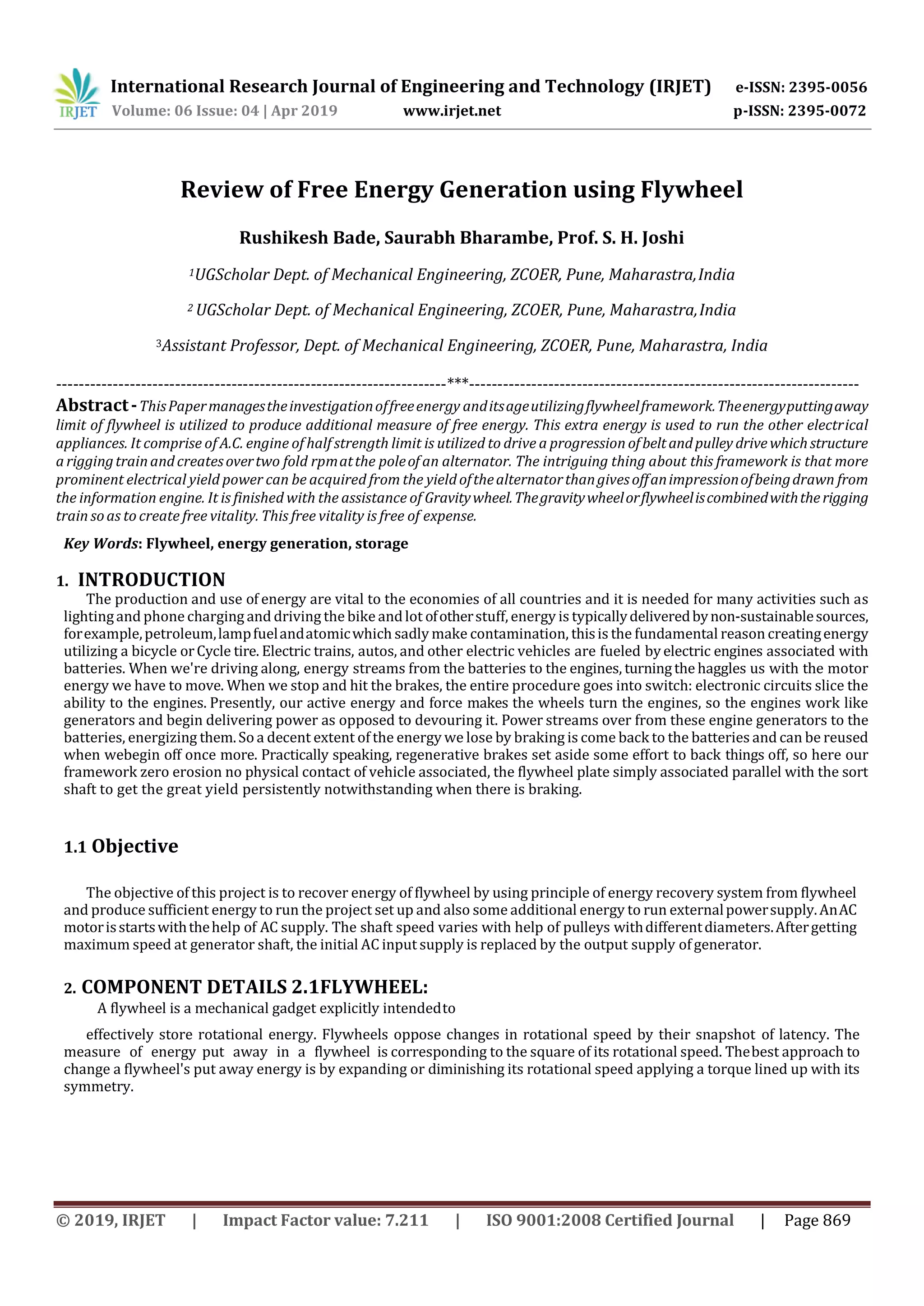 IRJET- Review of Free Energy Generation using Flywheel | PDF