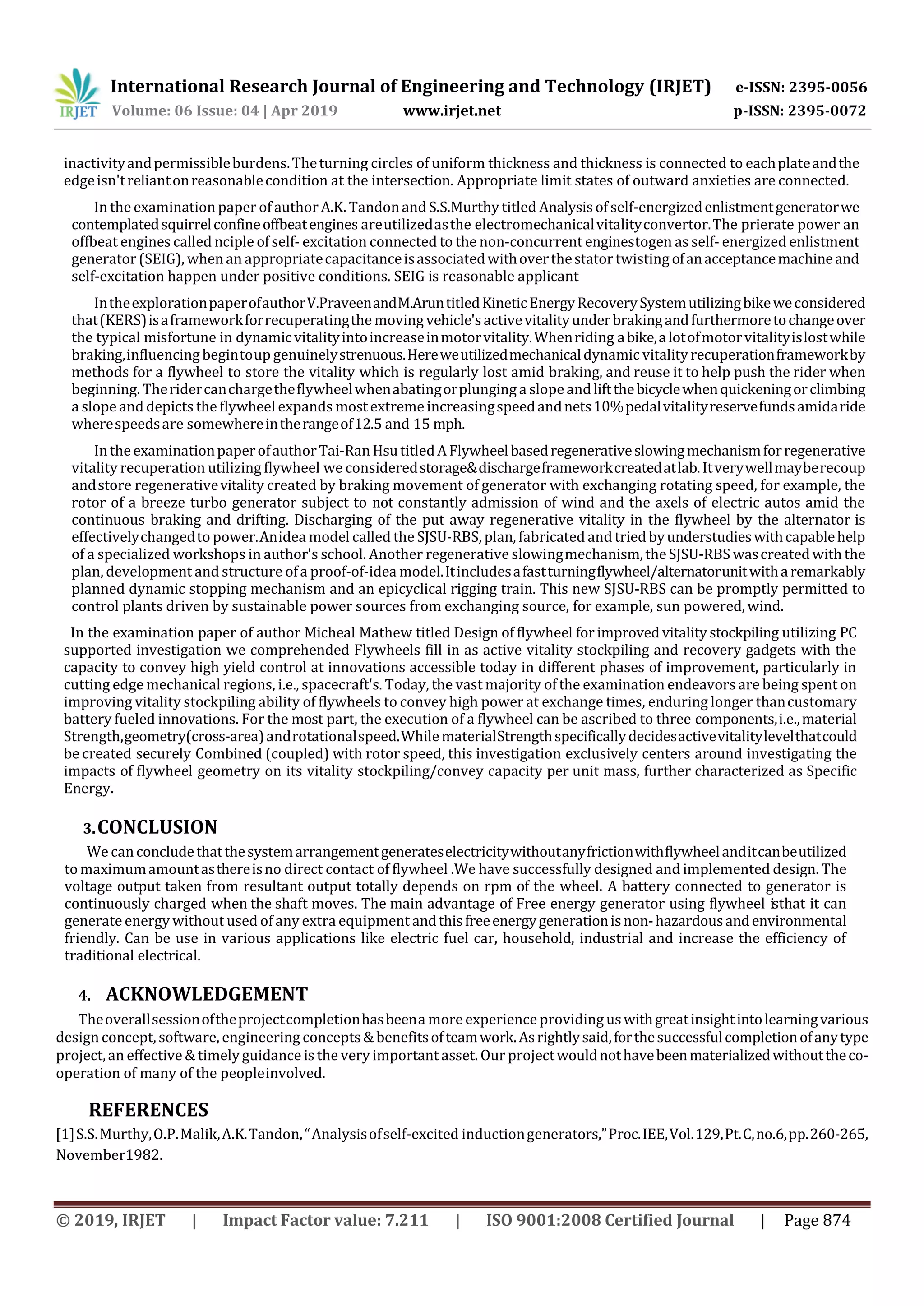 IRJET- Review of Free Energy Generation using Flywheel | PDF