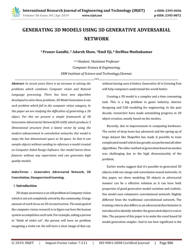 IRJET- Generating 3D Models Using 3D Generative Adversarial Network | PDF
