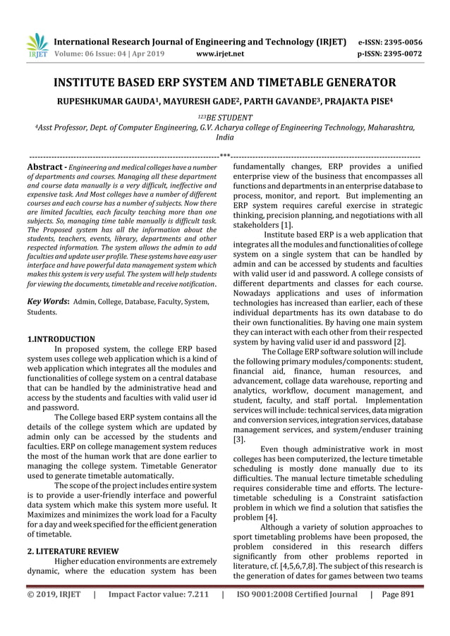 IRJET- Institute Based ERP System and Timetable Generator | PDF