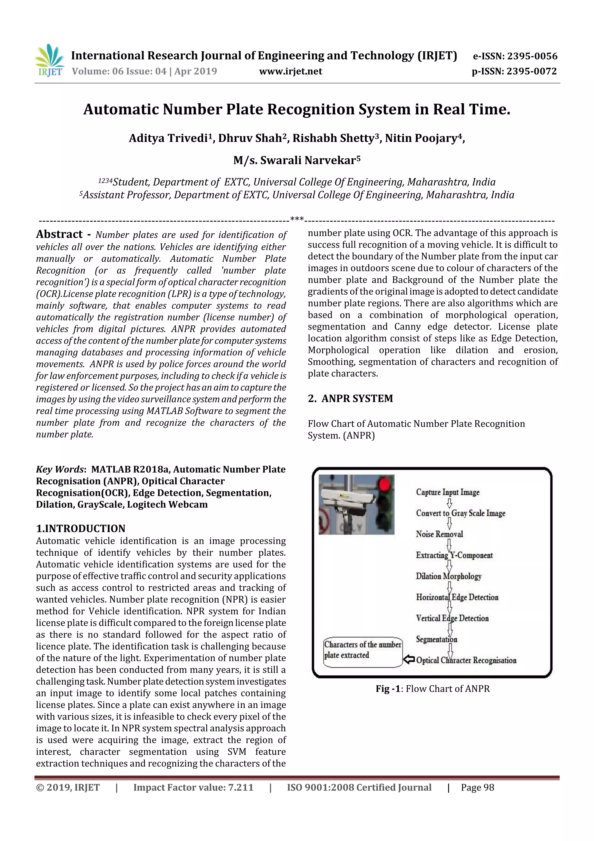 Irjet Automatic Number Plate Recognition System In Real Time Pdf