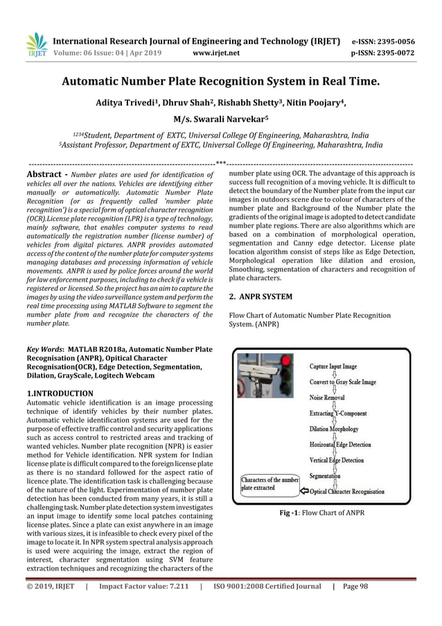 IRJET- Automatic Number Plate Recognition System in Real Time | PDF