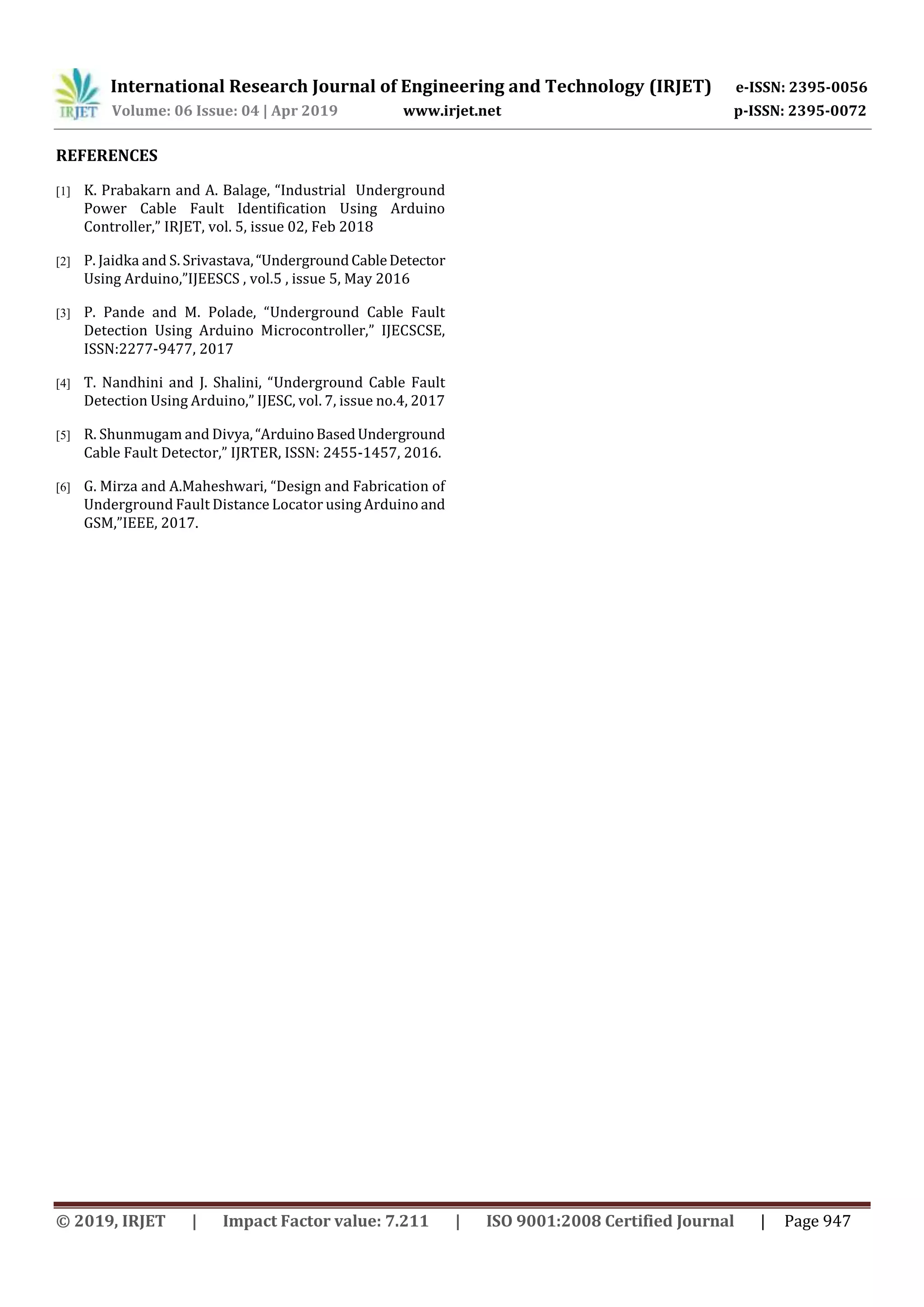 IRJET- Design of Arduino based Underground Cable Fault Detector | PDF