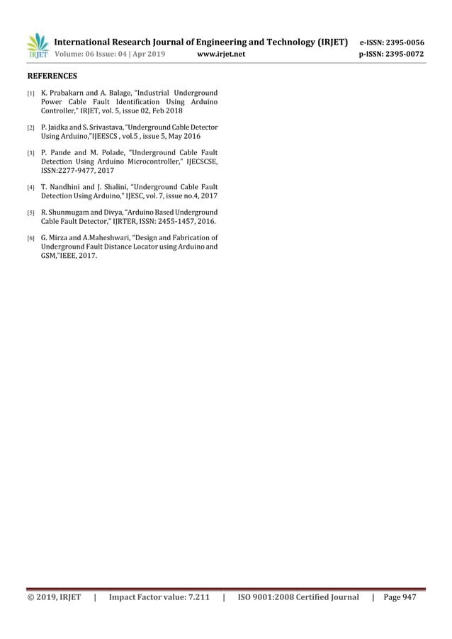 IRJET- Design of Arduino based Underground Cable Fault Detector | PDF