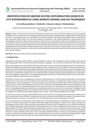 IRJET- Identification of Ground Water Contamination Sources in City Environmental using Remote ...