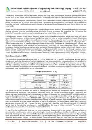 IRJET- Simulation of Turning with Finite Element Thermal Modeling of Aerospace Alloy of Titanium ...