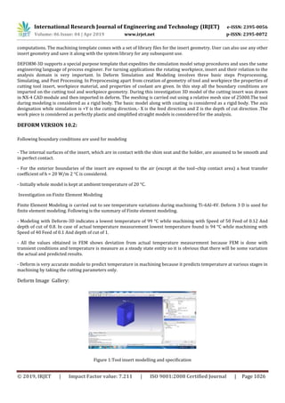 IRJET- Simulation of Turning with Finite Element Thermal Modeling of Aerospace Alloy of Titanium ...