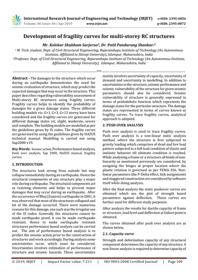 IRJET- Development of Fragility Curves for Multi-Storey RC Structures | PDF