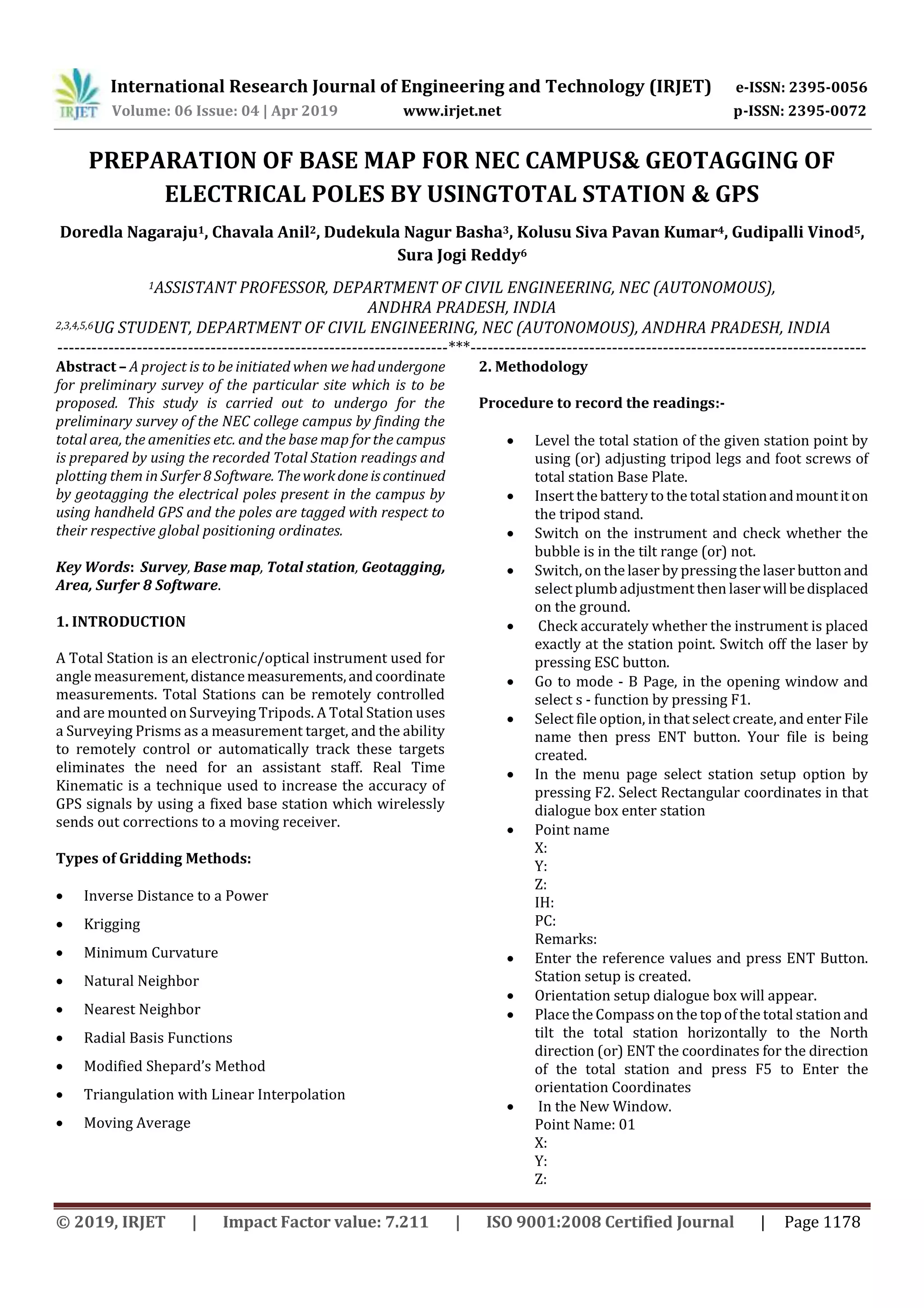 IRJET- Preparation of Base Map for NEC Campus & Geotagging of ...