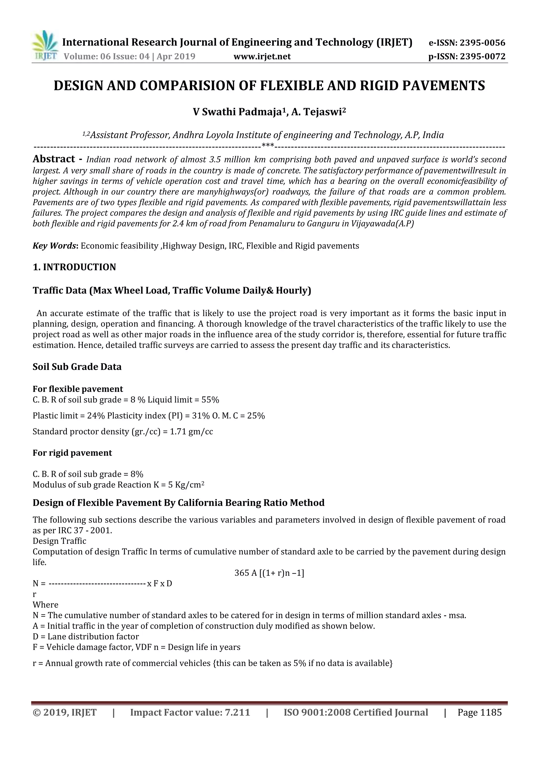 IRJET- Design and Comparision of Flexible and Rigid Pavements | PDF