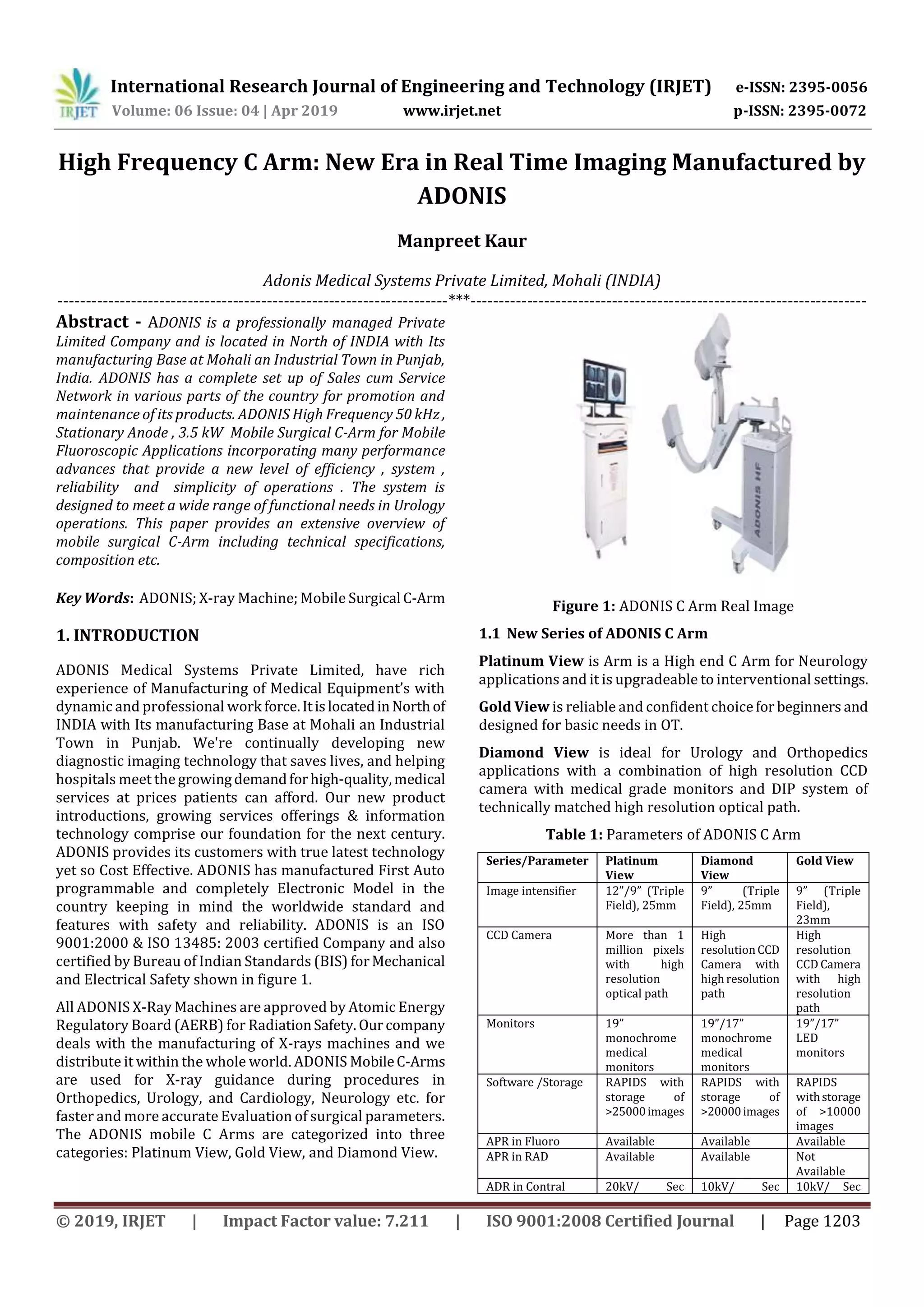 IRJET- High Frequency C ARM: New ERA in Real Time Imaging Manufactured ...
