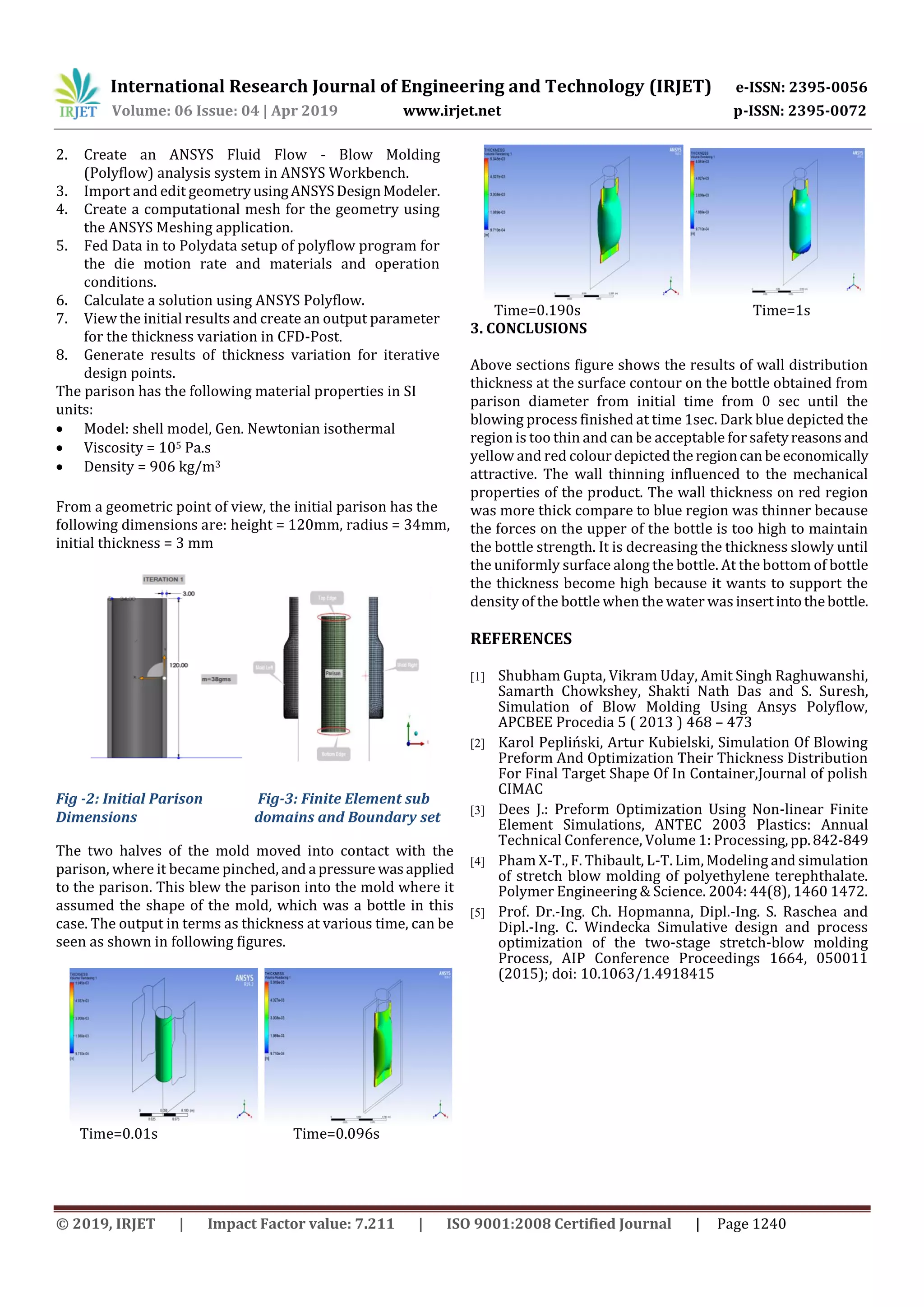 IRJET- Simulation of Blow Molding of Polyethylene Bottle using Ansys Polyflow | PDF