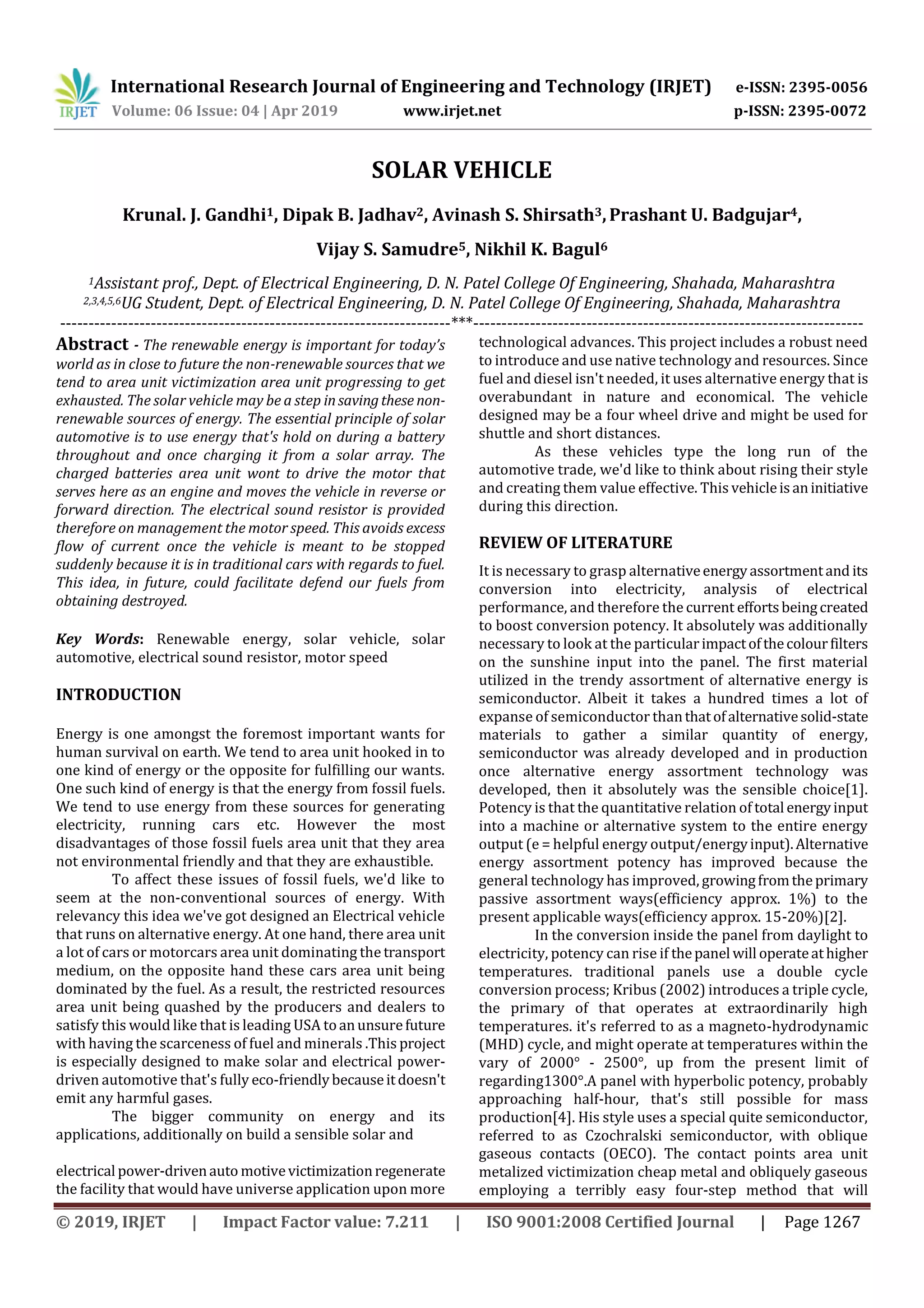 IRJET- Solar Vehicle | PDF
