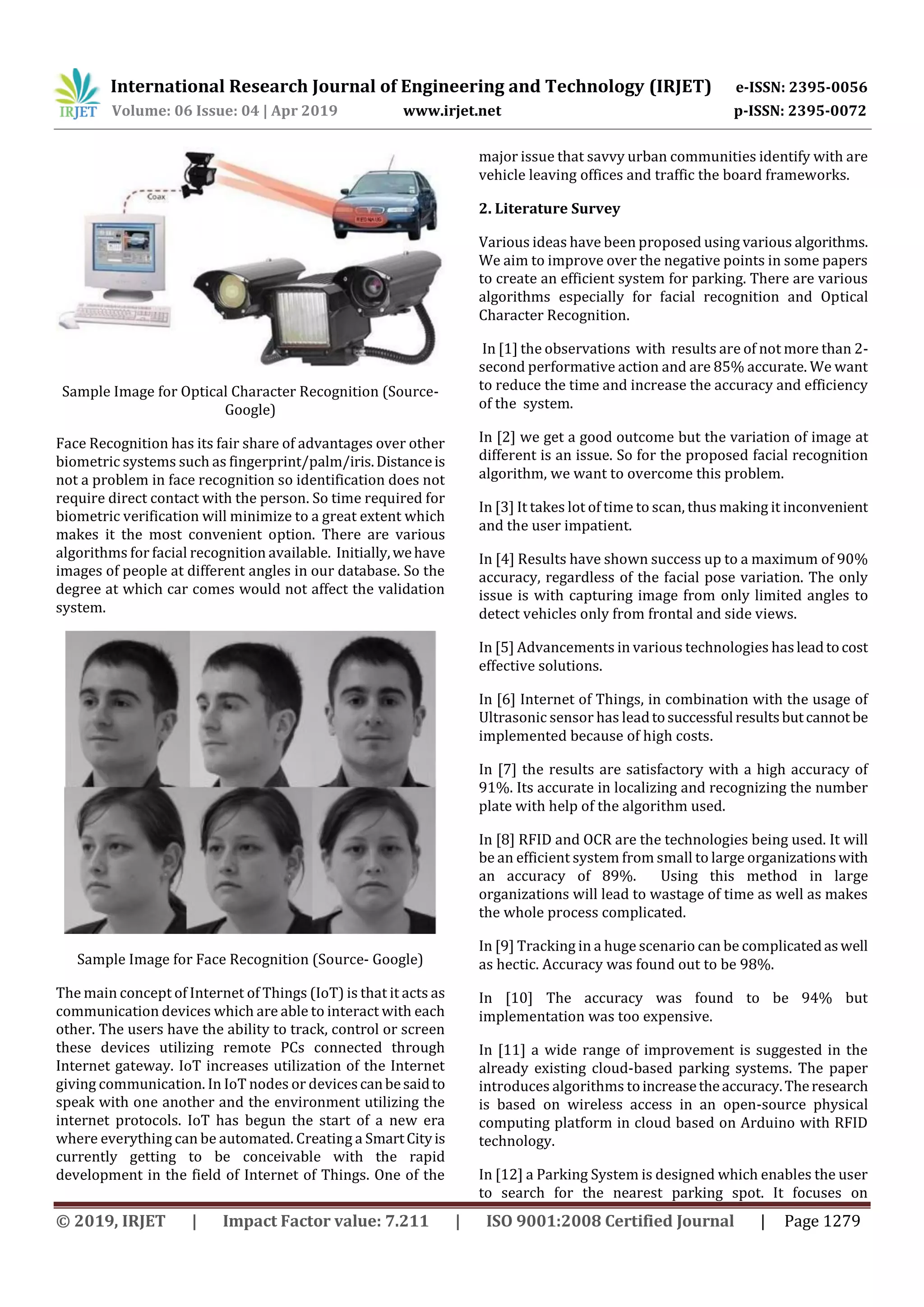 IRJET- Smart Parking System using Facial Recognition, Optical Character Recognition and Internet ...