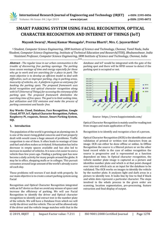 IRJET- Smart Parking System using Facial Recognition, Optical Character ...