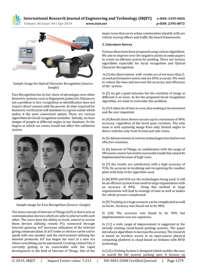 IRJET- Smart Parking System using Facial Recognition, Optical Character ...