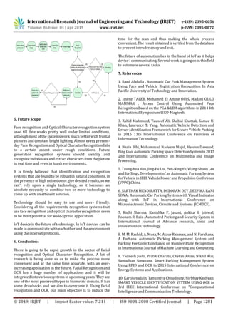 IRJET- Smart Parking System using Facial Recognition, Optical Character ...
