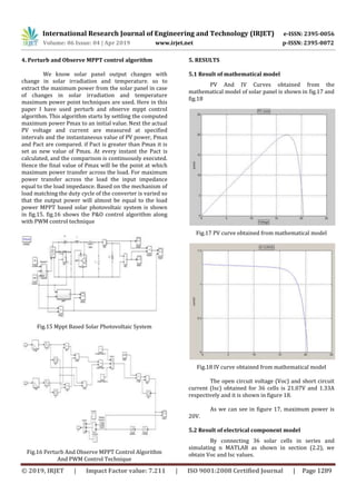 IRJET- Modeling of Solar Photovoltaic Panel and Perturb & Observe MPPT Control Algrithm for MPP ...