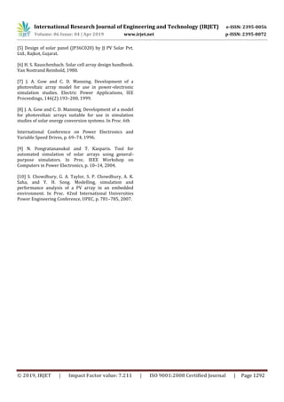 IRJET- Modeling of Solar Photovoltaic Panel and Perturb & Observe MPPT Control Algrithm for MPP ...