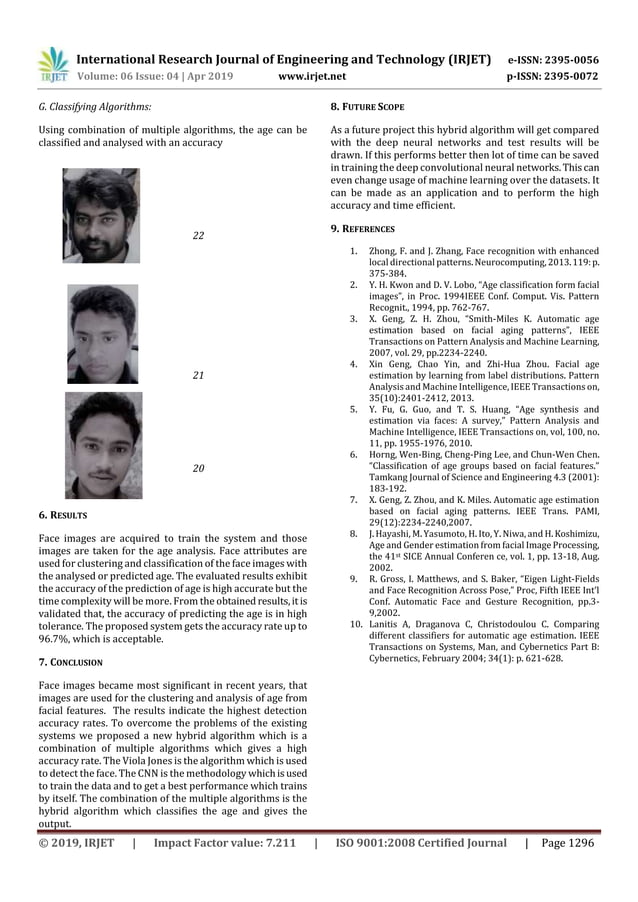 IRJET- Age Analysis using Face Recognition with Hybrid Algorithm | PDF
