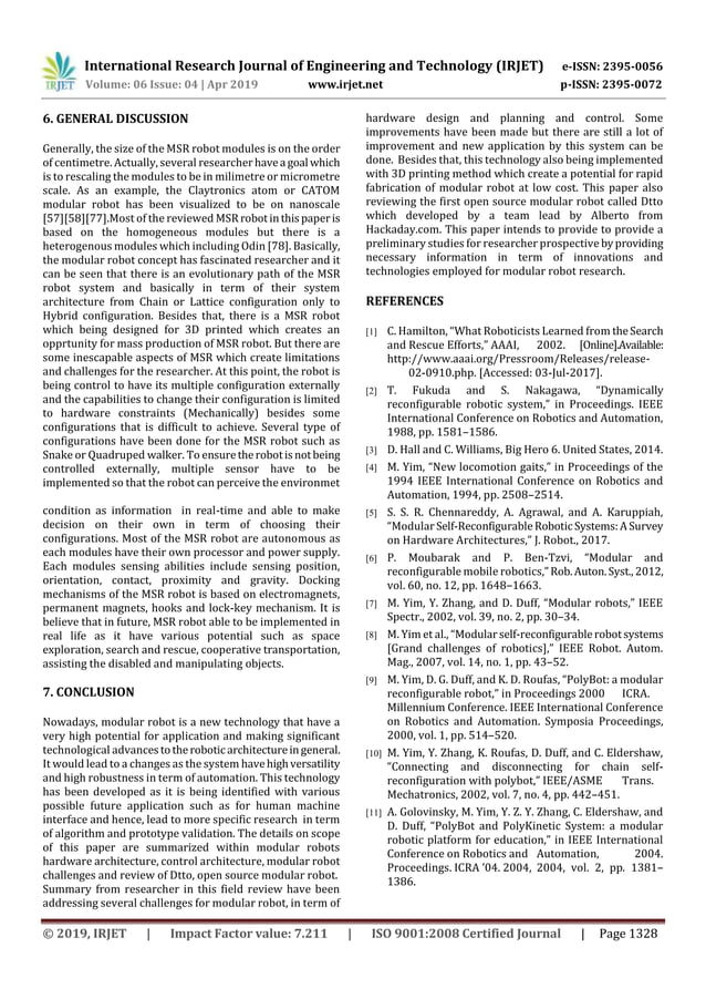 IRJET- Comprehensive Review on Modular Self-Reconfigurable Robot Architecture | PDF