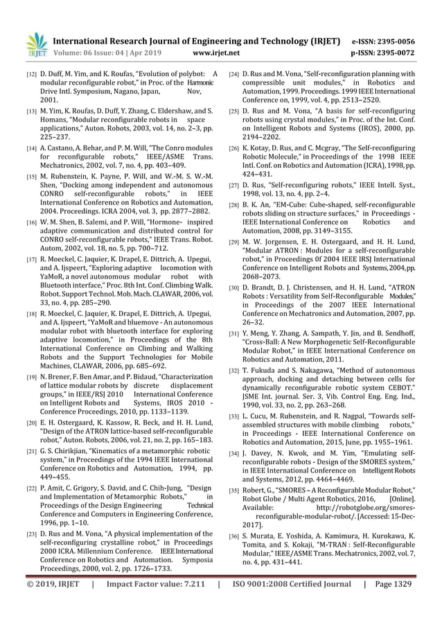 Irjet Comprehensive Review On Modular Self Reconfigurable Robot