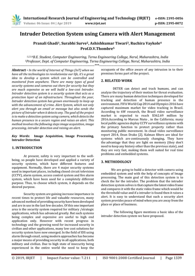 IRJET- Intruder Detection System using Camera with Alert Management | PDF