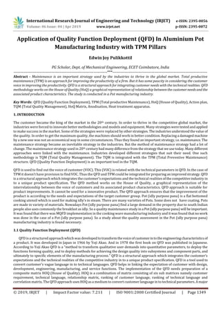 IRJET- Application of Quality Function Deployment (QFD) in Aluminium ...